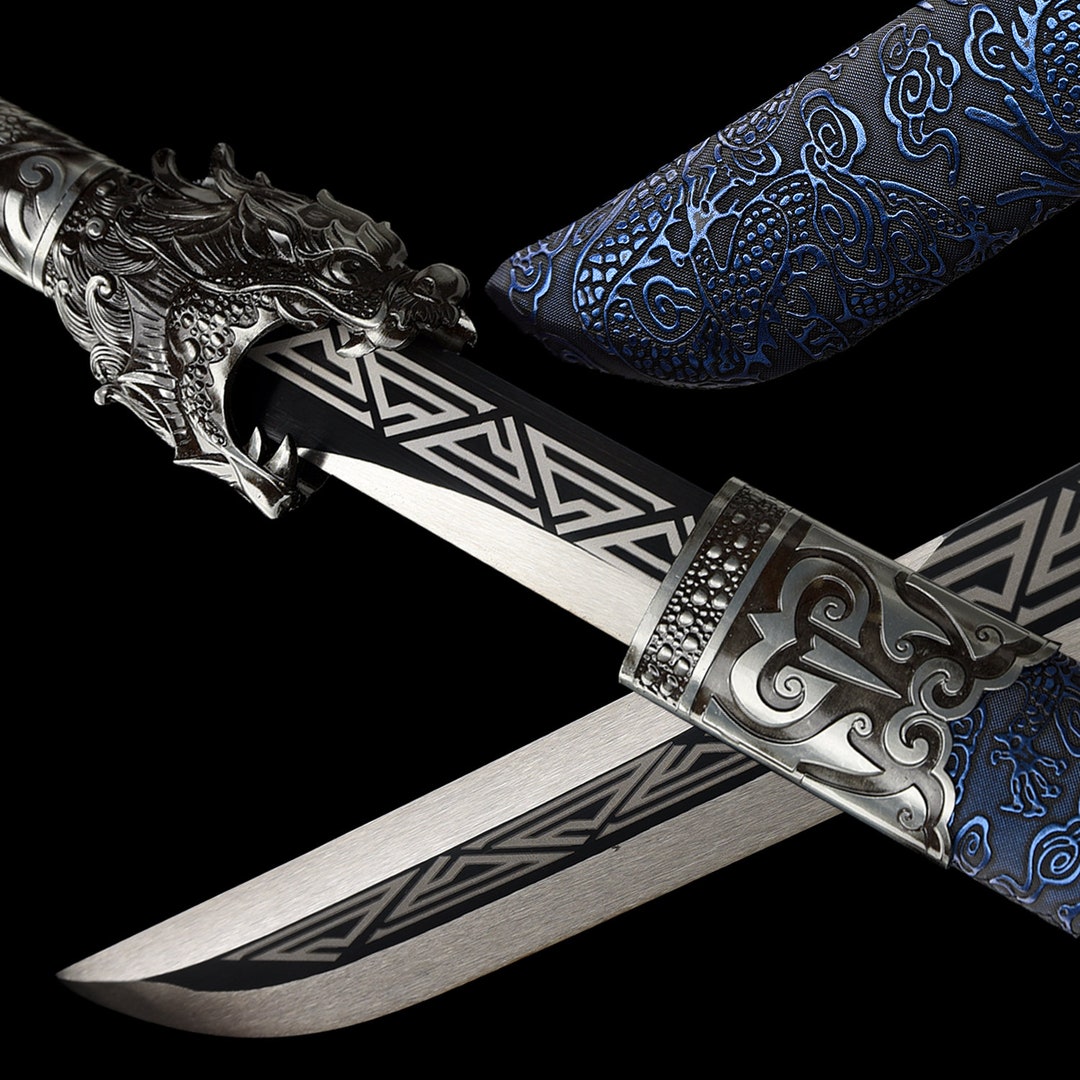 Blue Katana,alloy Tsuba Samurai Sword,bake Black Blade,handmade ...