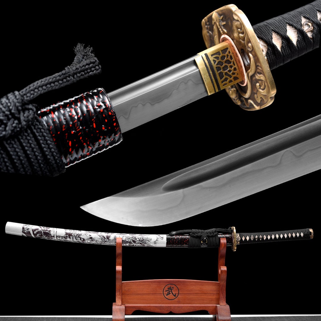 Rattan Paint Sheath Samurai Sword,pure Copper Carving Tsuba Katana ...