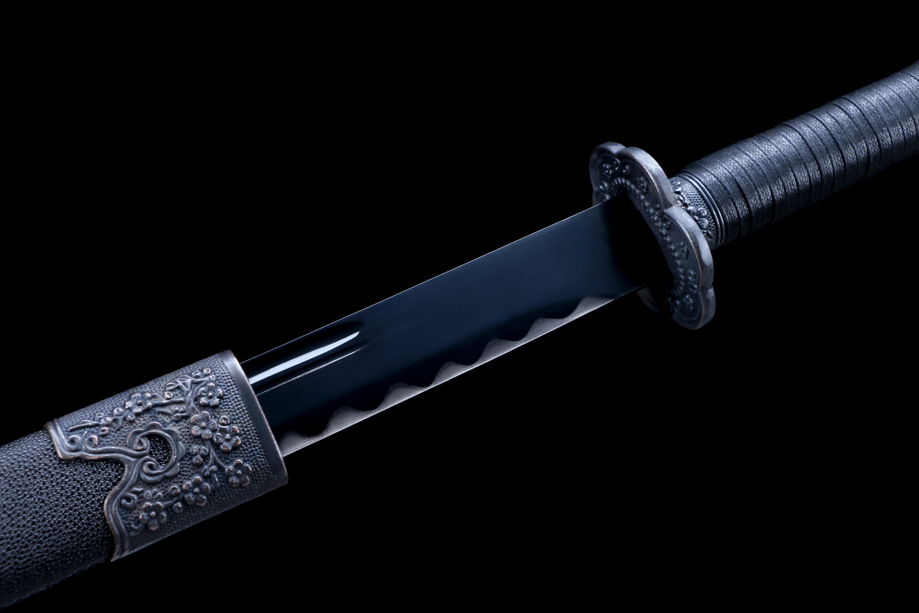 Black Solid Wood Sheath Samurai Sword,copper Tsuba Katana,baked Black Blade,japan Handmade ...