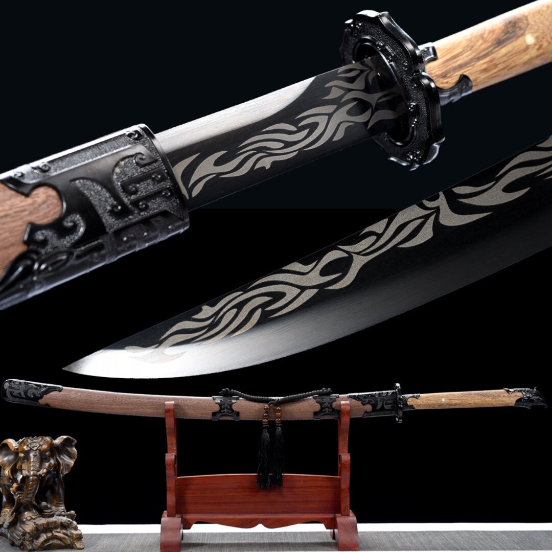 Leather Sheath Katana,alloy Samurai Sword,bake Black Blade,handmade ...