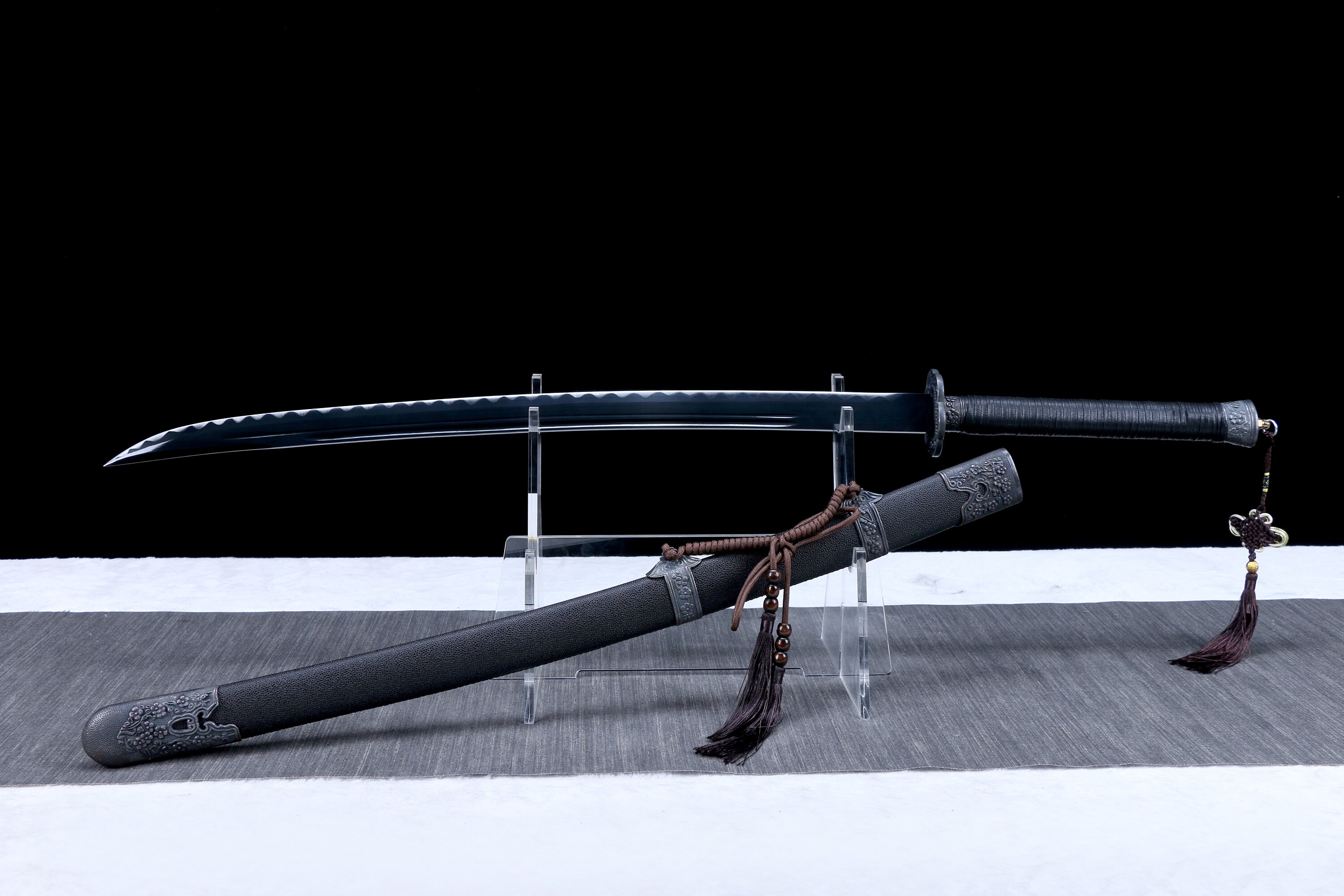 Black Solid Wood Sheath Samurai Sword,copper Tsuba Katana,baked Black Blade,japan Handmade ...