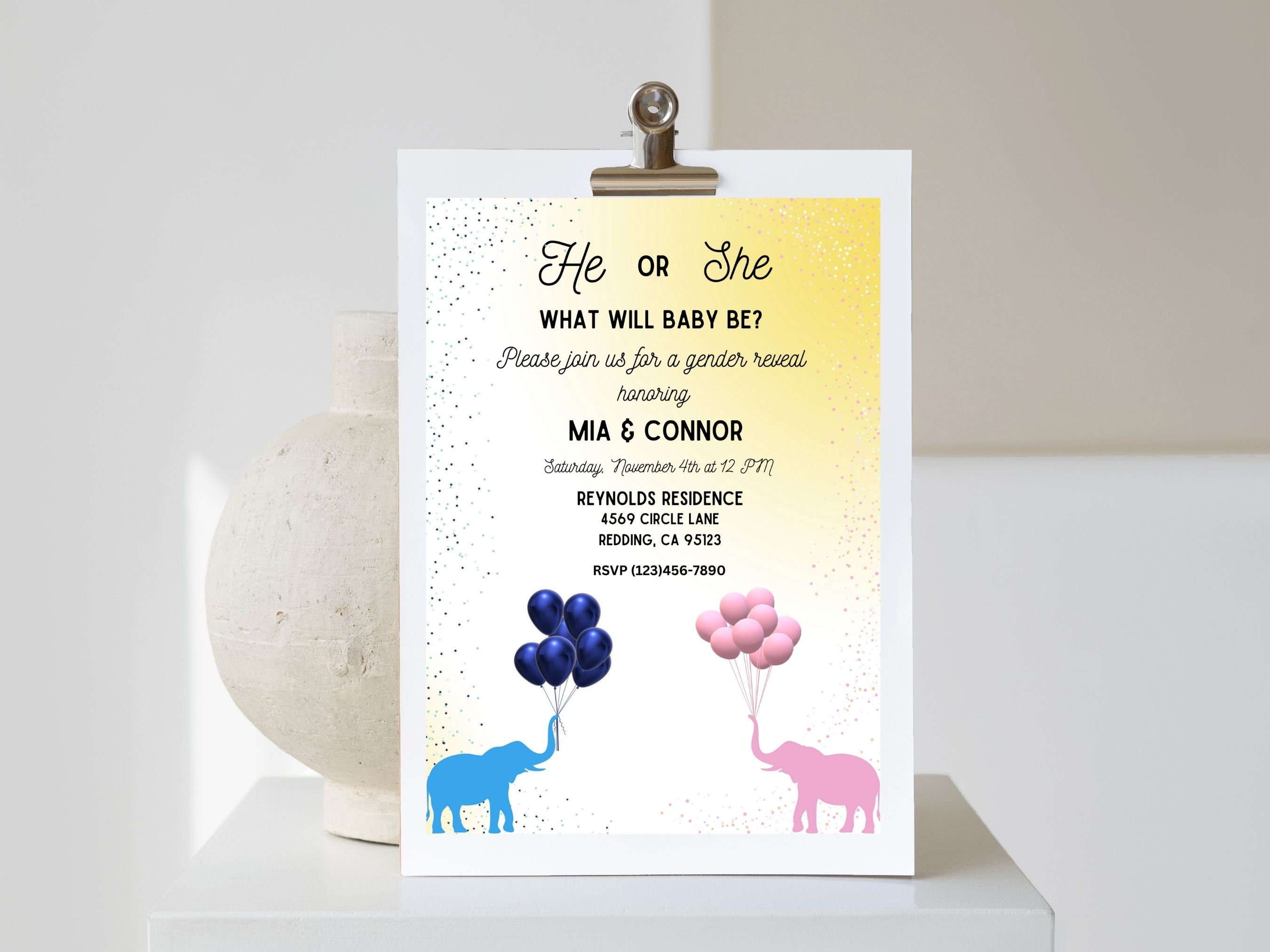 Gender Reveal Invitation, Gender Reveal Announcement, Gender Reveal ...