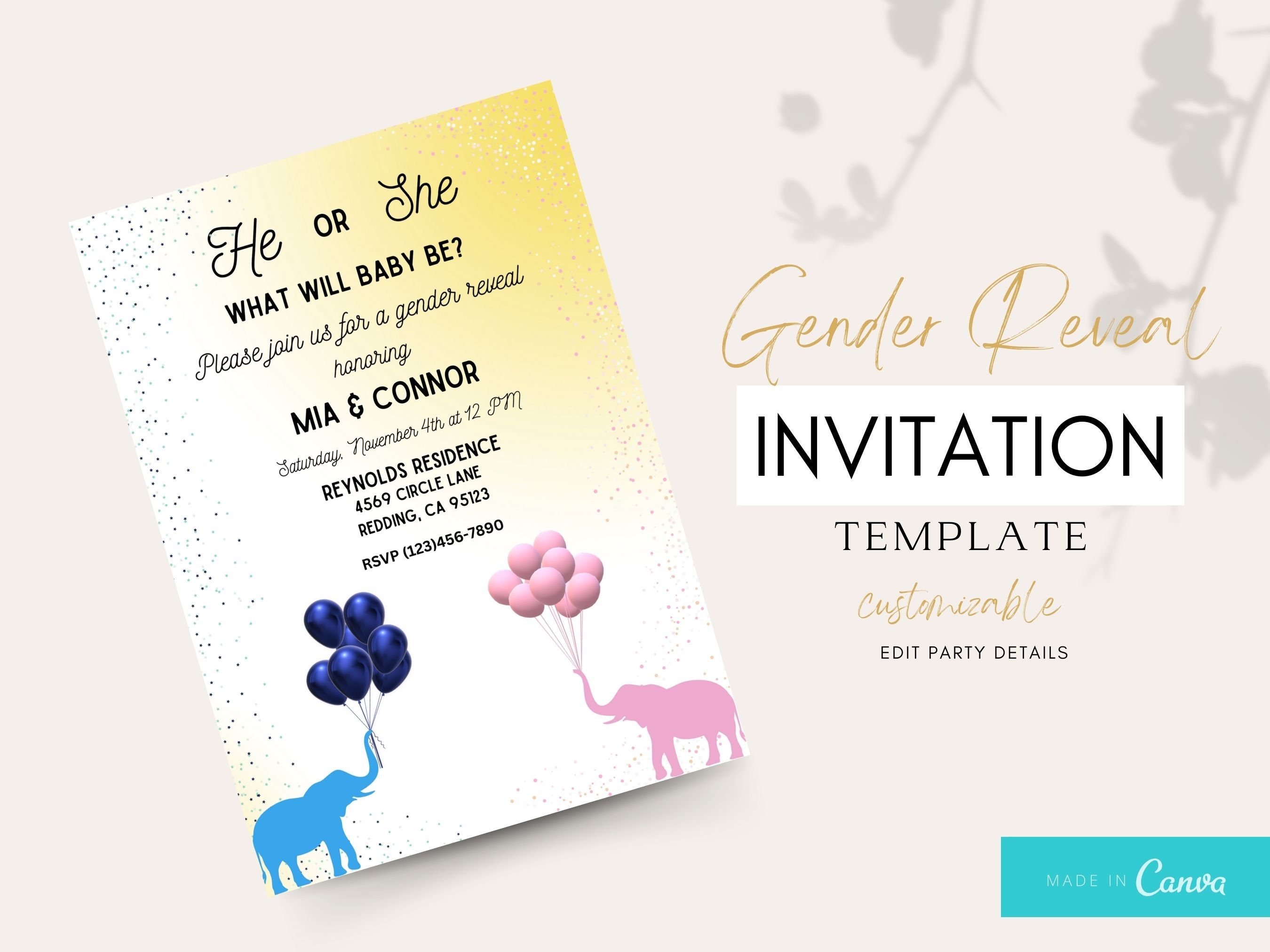 Gender Reveal Invitation, Gender Reveal Announcement, Gender Reveal ...