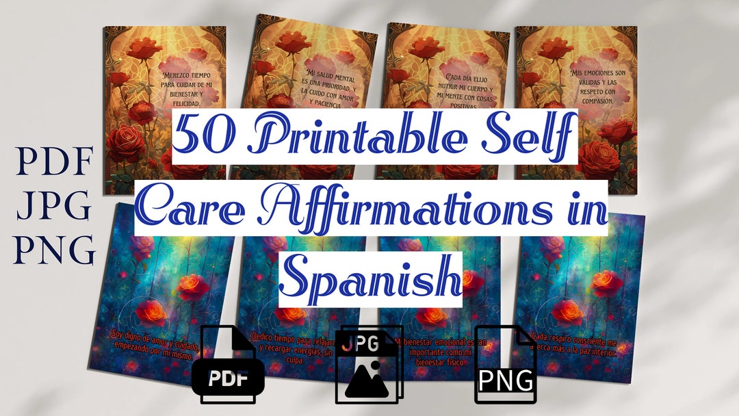 50 Printable Self Care Affirmations in Spanish, PDF JPG PNG, 5x7 Format ...