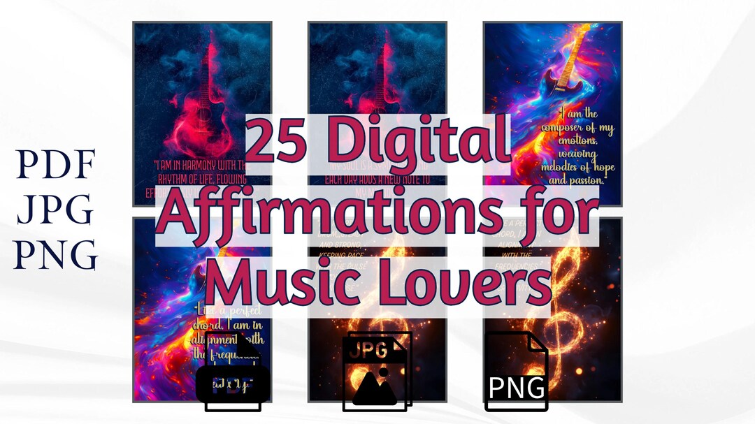 25 Digital Affirmations for Music Lovers, 5x7 Printable Cards, PDF, JPG ...