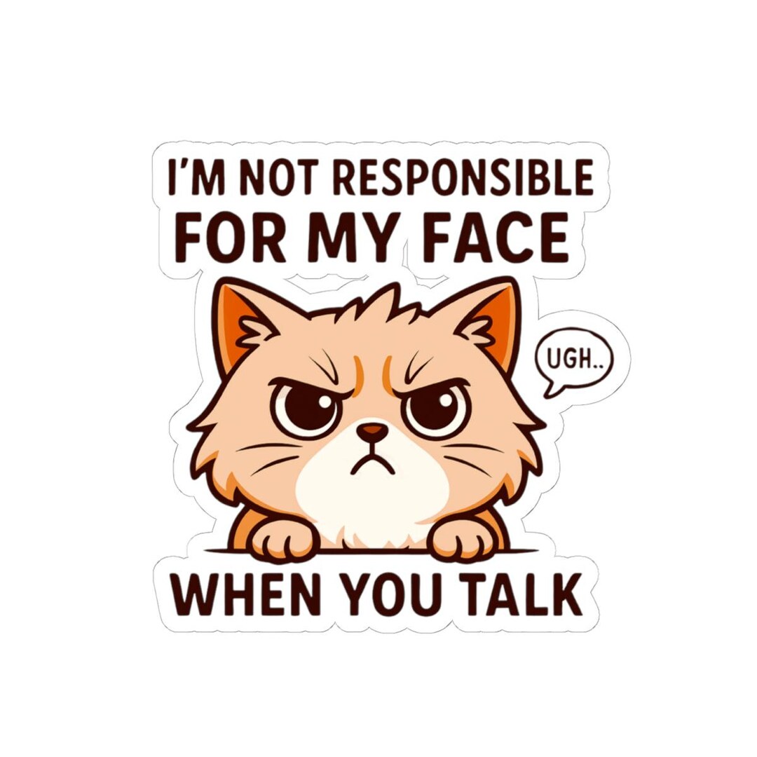 Funny Cat Kiss-cut Stickers, Funny Grumpy Cat Sticker, Cute Cat ...