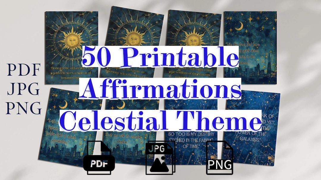 50 Printable Celestial Affirmations for Positive Energy, 5x7 PDF JPG ...