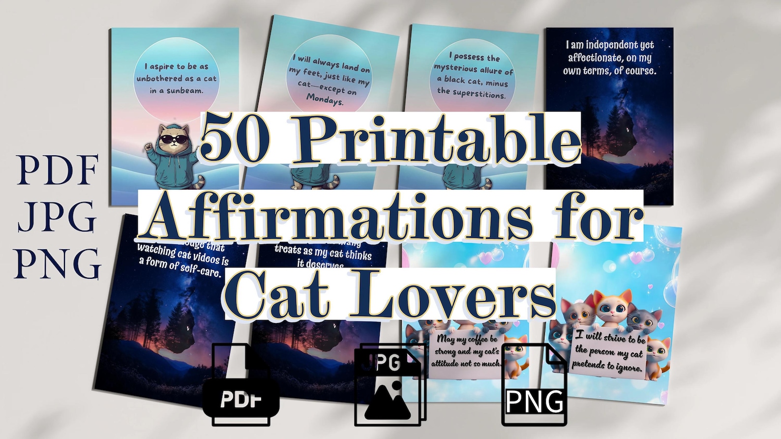 50 Printable Fun Affirmations for Cat Lovers, 5x7 Fun and Uplifting ...