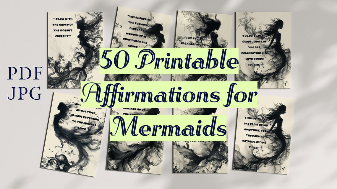 50 Printable 5x7 Affirmation Quotes for Mermaids, Enchanting Oceanic ...