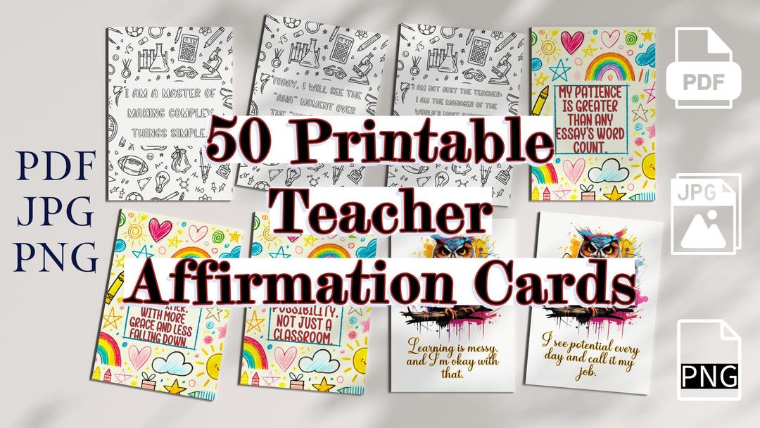50 Printable Teacher Affirmation Cards - 5x7 Digital Download for ...