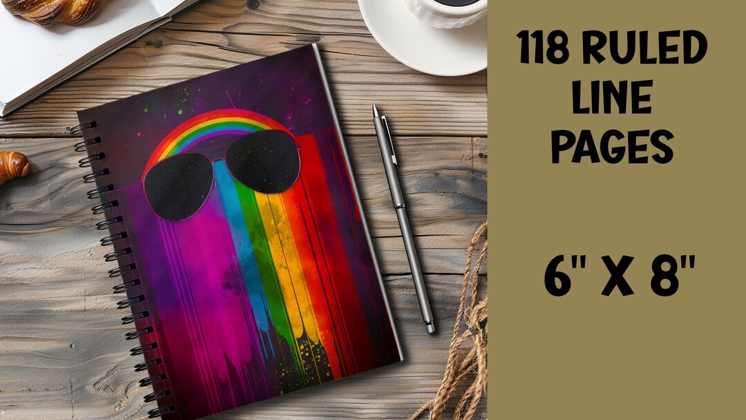 Rainbow Drip Sunglasses Notebook, Colorful Journal, Bright Rainbow Art ...