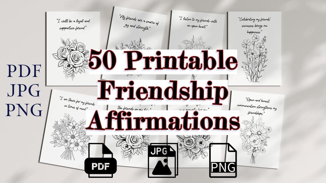 50 Printable Friendship Affirmations, PDF JPG PNG, 5x7 Format, Digital ...