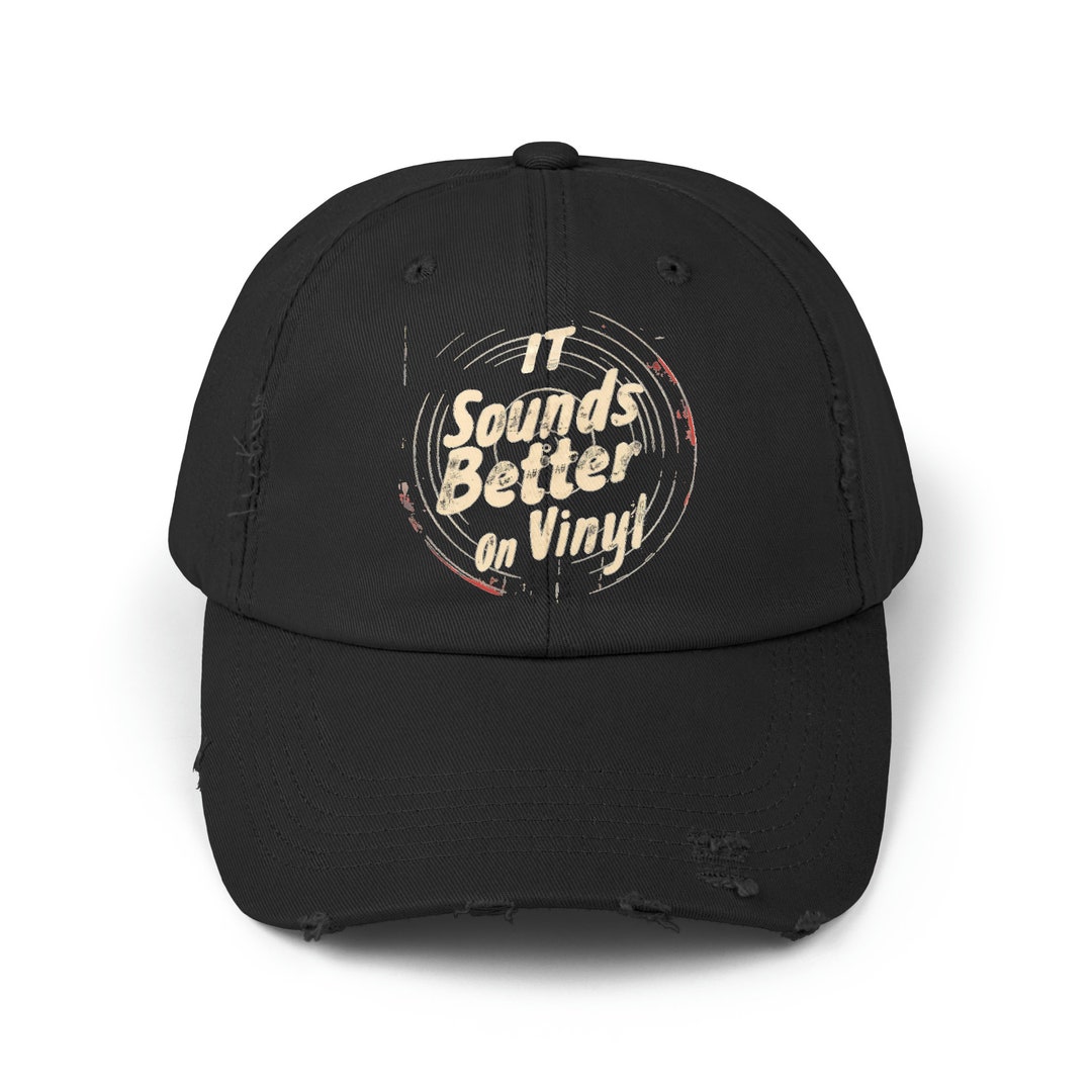 Vinyl Record Enthusiast Distressed Cotton Twill Hat, Adjustable D-ring ...