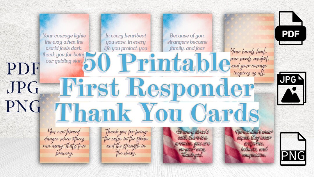 Printable First Responder Thank You Cards: Hero Appreciation (PDF, JPG ...