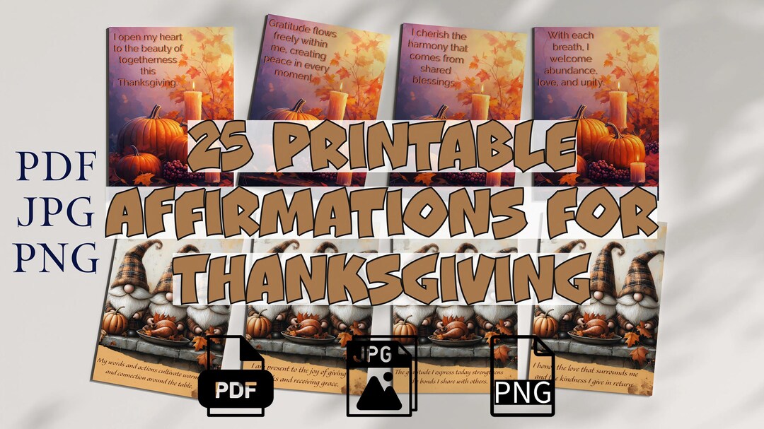 25 Printable Affirmations for Thanksgiving, 5x7 Digital Gratitude Cards ...