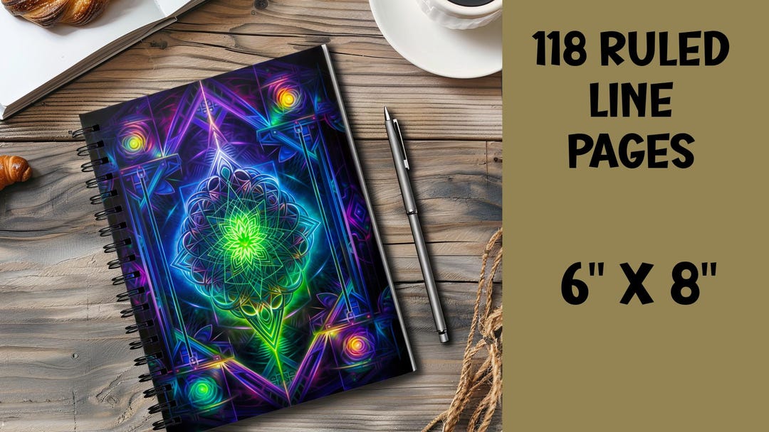 Neon Sacred Geometry Notebook, Psychedelic Writing Journal, Spiritual ...