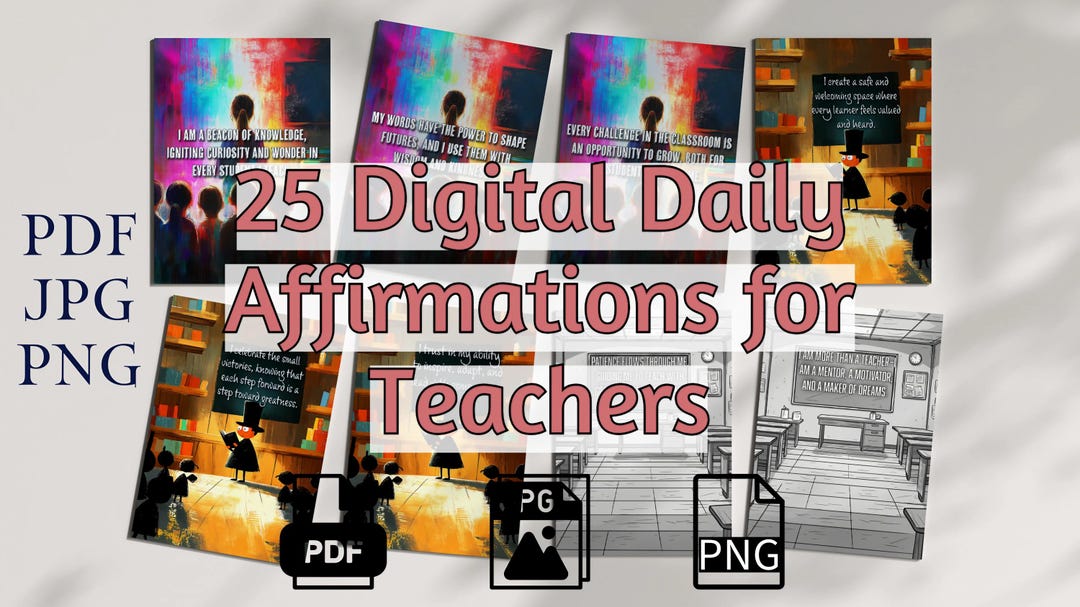 25 Digital Daily Affirmations for Teachers, 5x7 Printable Cards, PDF ...