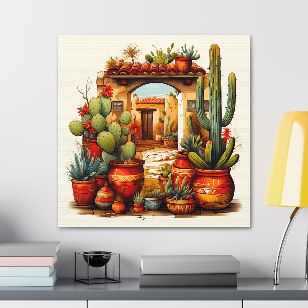 Desert Oasis" Premium Cactus Canvas Print, Southwest Canvas Art, Cactus ...