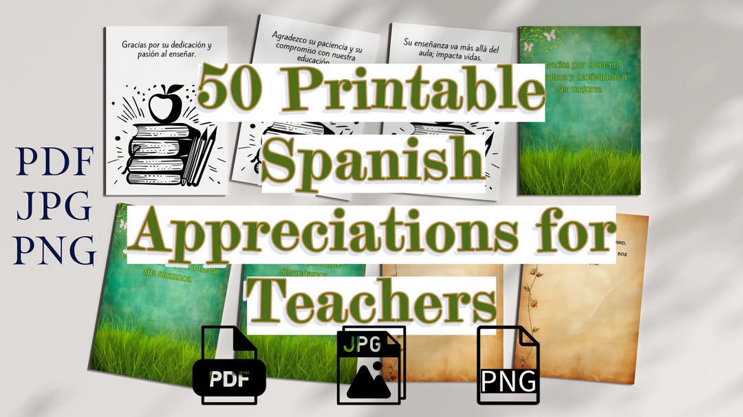 50 Printable Spanish Teacher Appreciation Cards, PDF JPG PNG, 5x7 ...