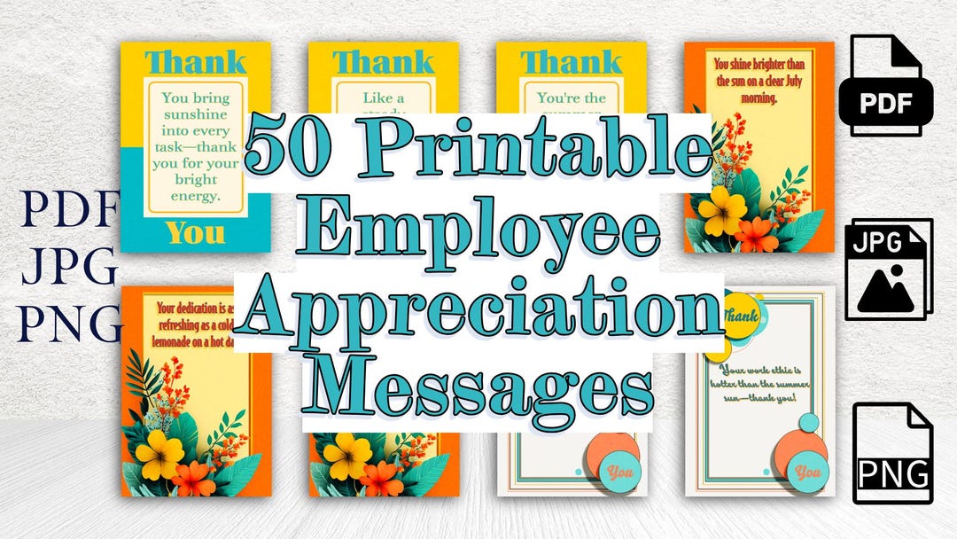 50 Printable Employee Appreciation Messages, Digital Thank You Cards ...