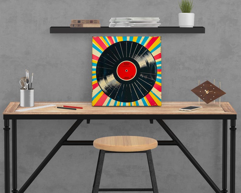 Retro Vinyl Record Canvas Print, Vintage Vibes Decor, Colorful Music ...