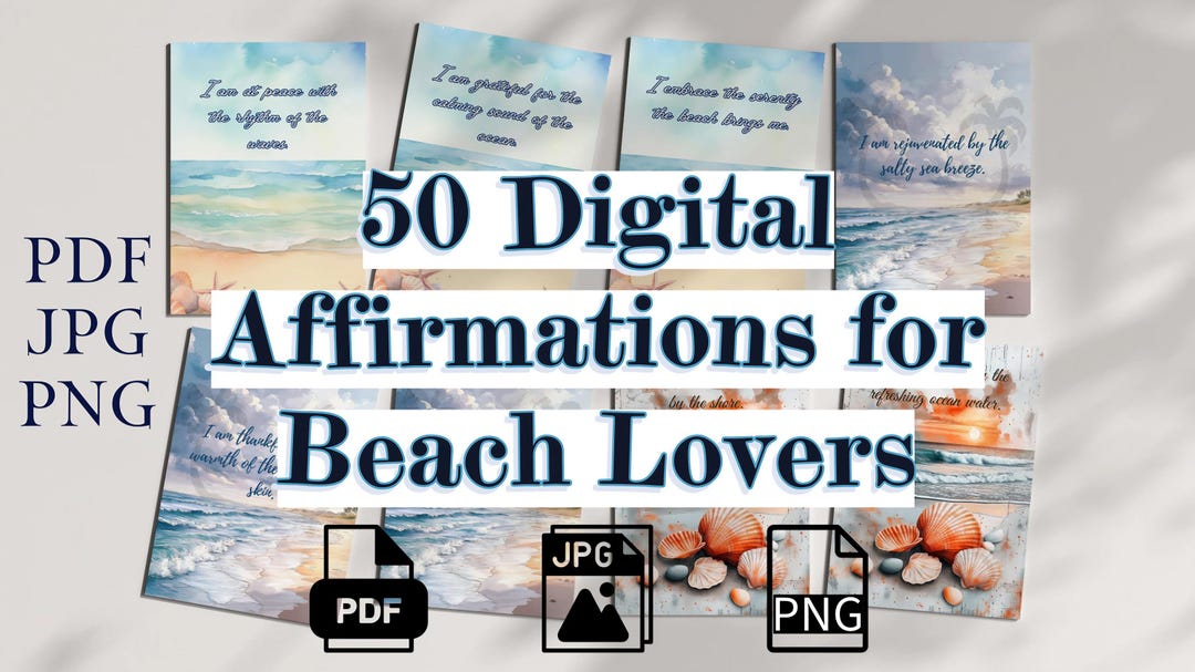 50 Digital Affirmations for Beach Lovers, 5x7 Digital Printable Wall ...