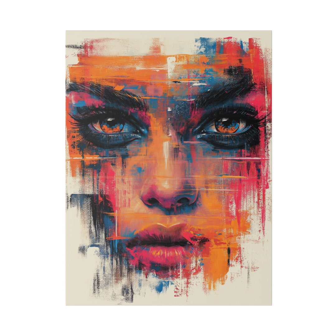 Abstract Expressionist Female Portrait Canvas Intense Gaze With a Vivid ...