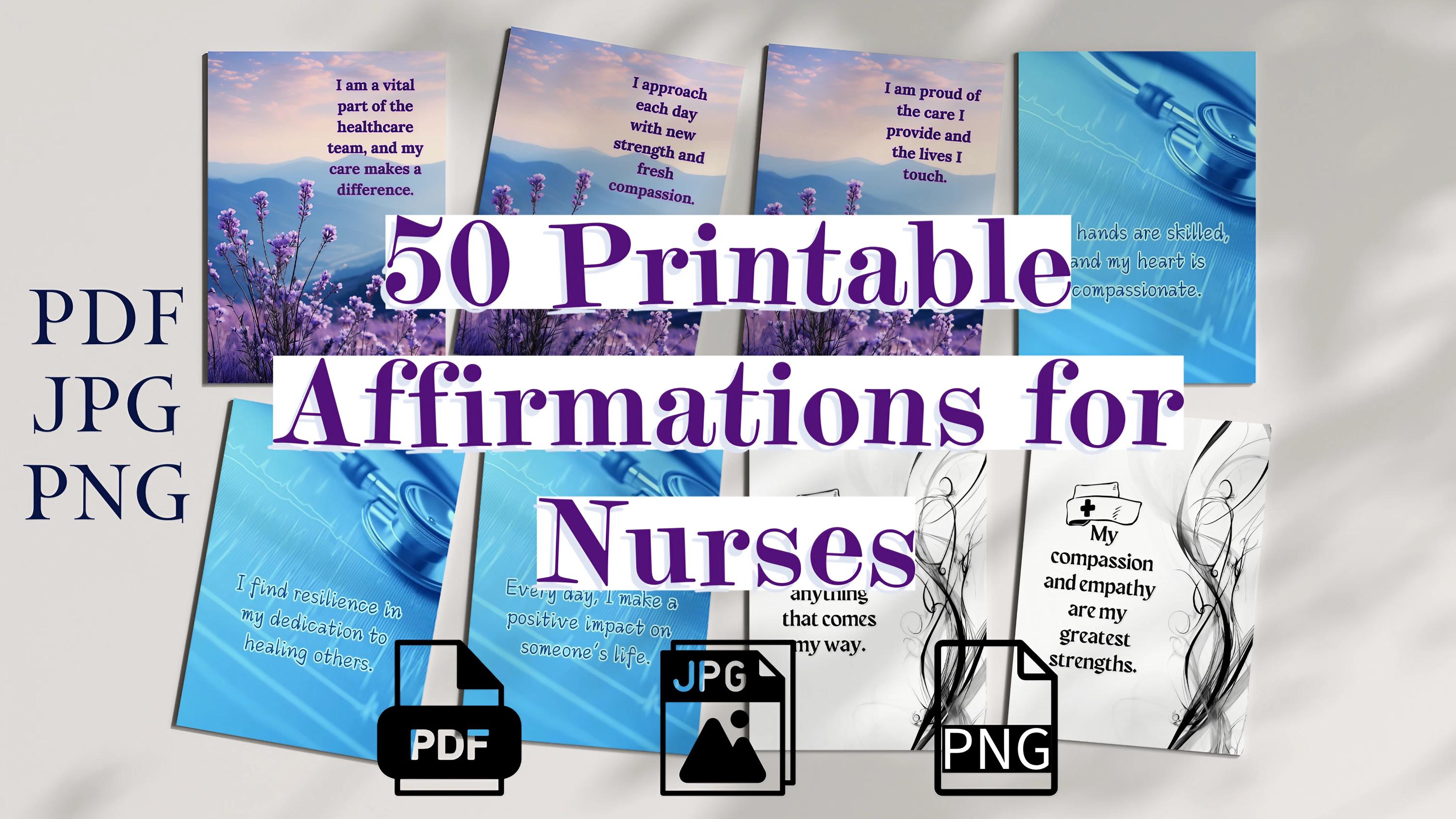 50 Printable 5x7 Affirmations for Nurses, PDF JPG PNG, Positive ...