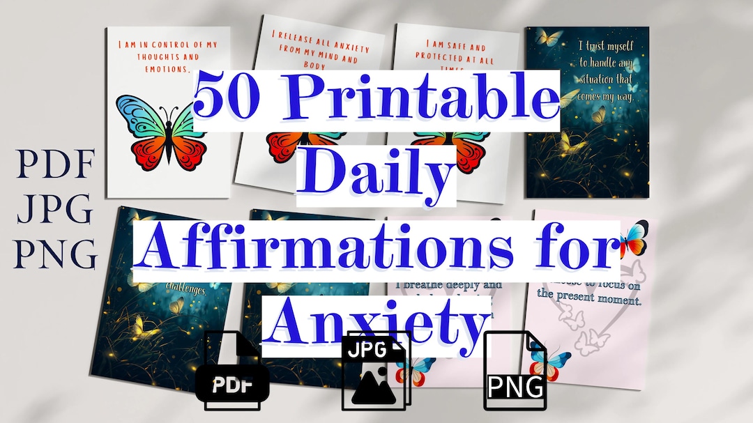 50 Printable 5x7 Daily Affirmations for Anxiety, PDF JPG PNG, Digital ...