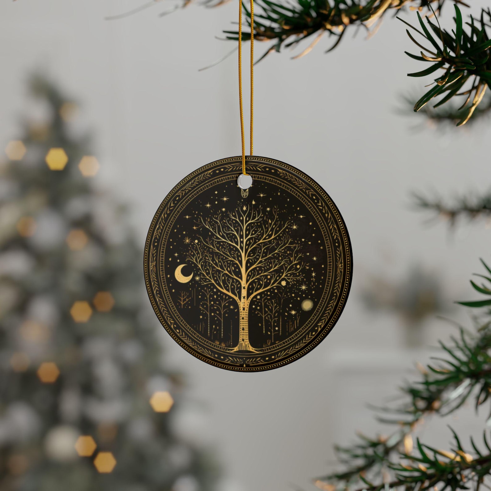 Golden Tree of Life Ceramic Ornament, Celestial Holiday Decoration ...
