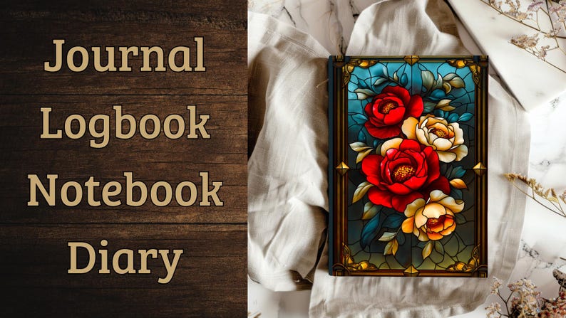 Stained Glass Floral Journal, Artistic Notebook, Vintage Style Planner ...