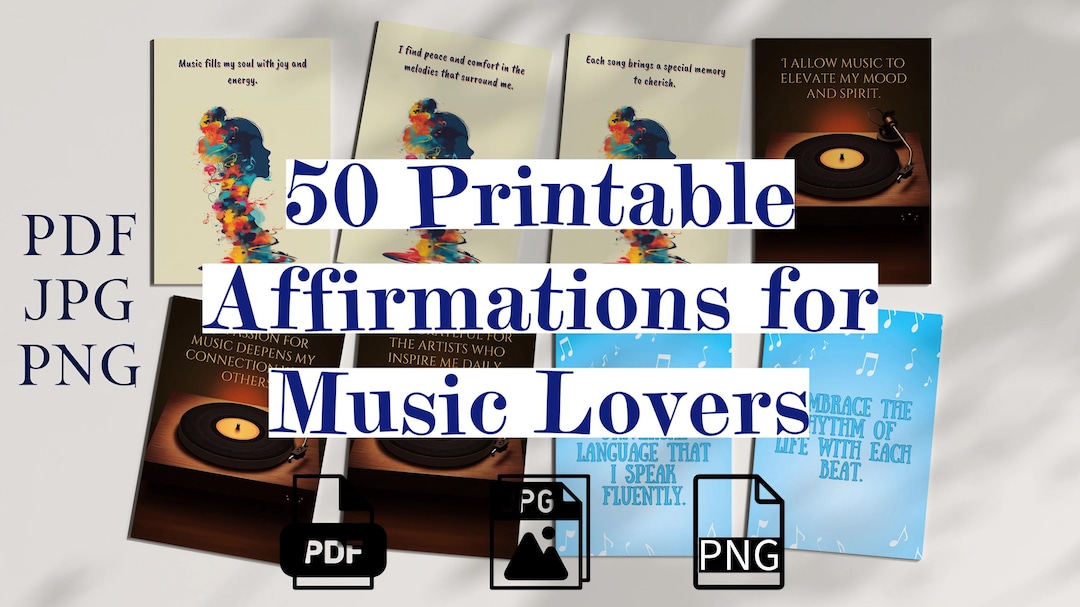 50 Printable Affirmations for Music Lovers, PDF JPG PNG, 5x7 Digital ...