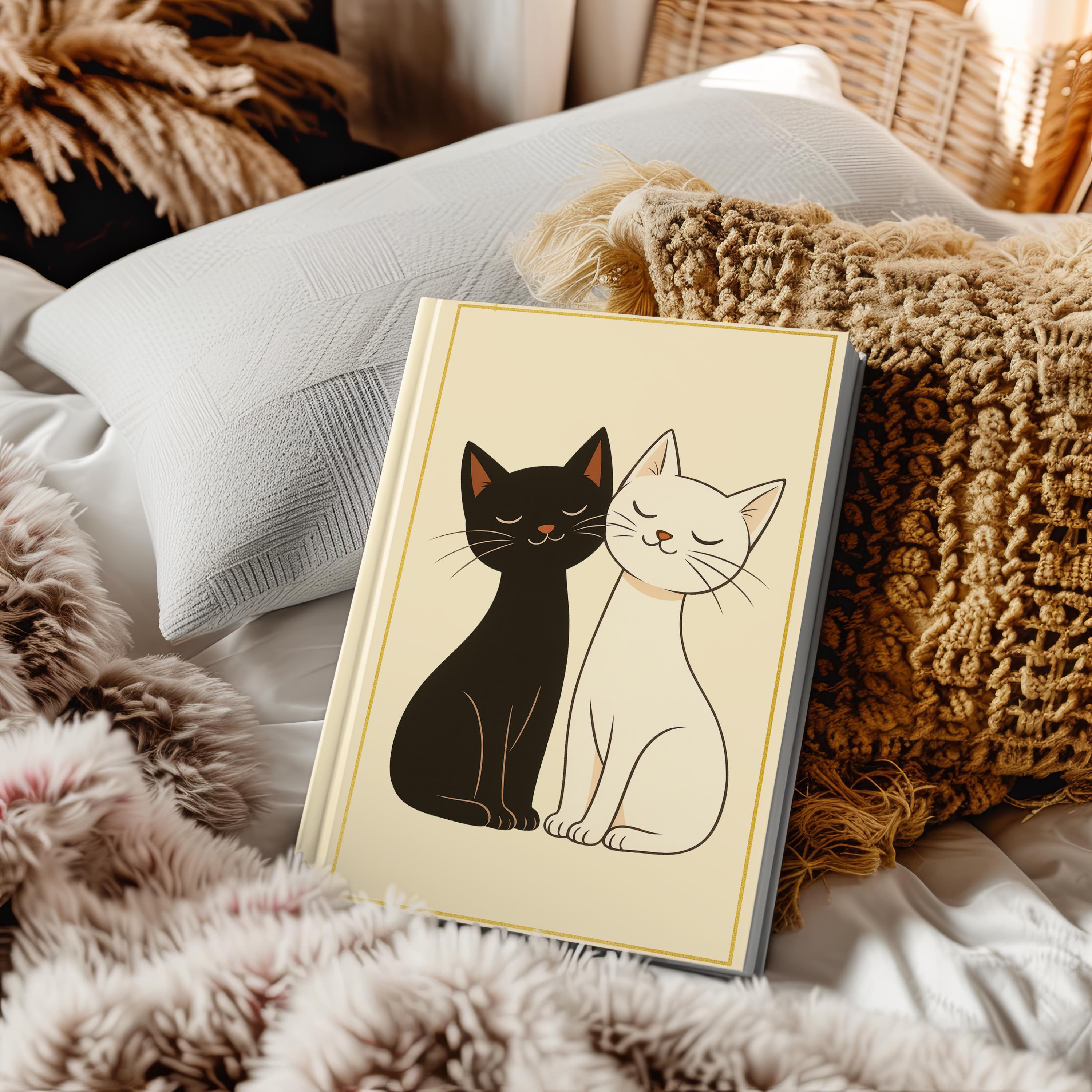 Cute Cat Journal, Black & White Cats Notebook, Hardback Lined Journal ...