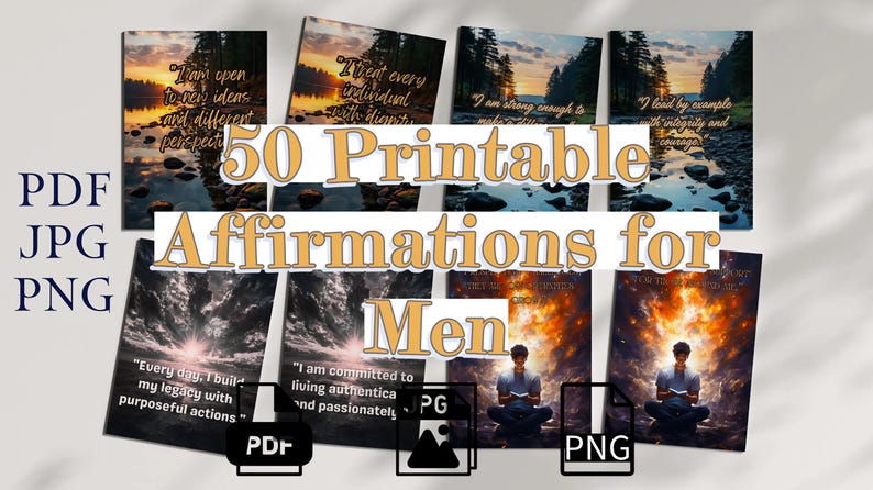 50 Printable Affirmations for Men, 5x7 Digital Download PDF JPG PNG, Empowerment Cards for Daily ...