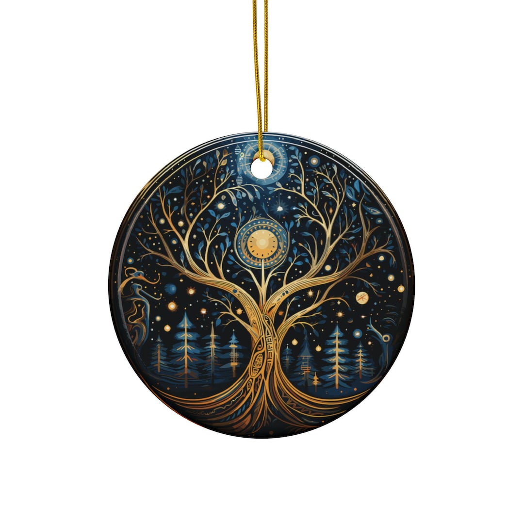 Golden Tree of Life Ceramic Ornament, Mystical Holiday Decoration ...