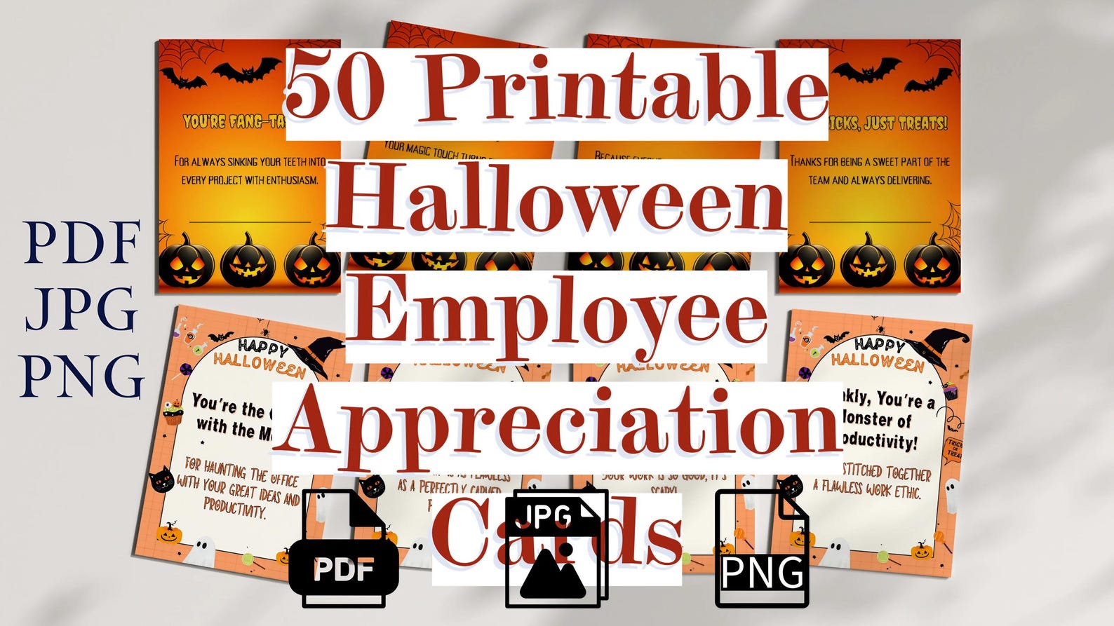 50 Printable 5x7 Halloween Employee Appreciation Cards, PDF JPG PNG ...