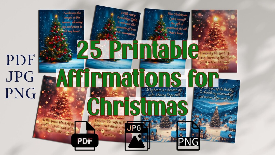 25 Printable Affirmations for Christmas, 5x7 Festive Cards, PDF JPG PNG ...