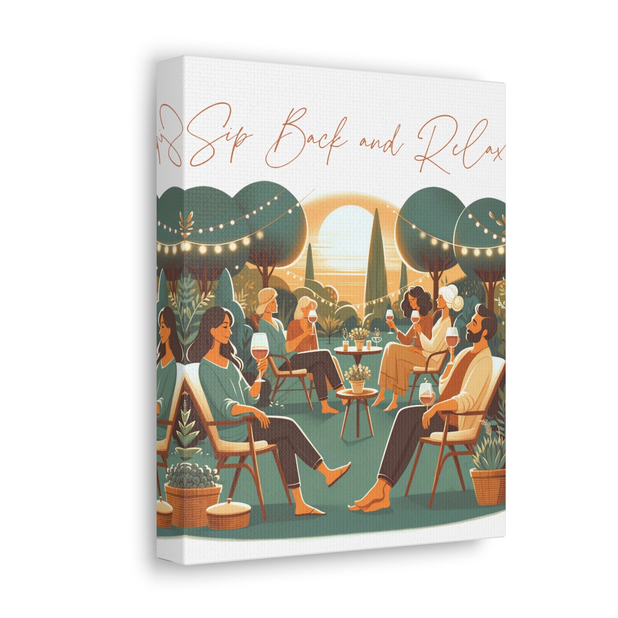 Sip Back and Relax, Evening Garden Canvas Print, Wine Lovers Wall Decor, Relaxing Outdoor Scene ...