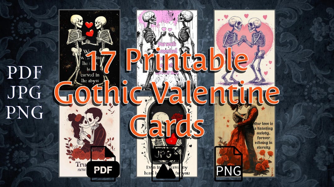 17 Printable Gothic Valentine Cards, 5x7 Digital Download, PDF, JPG ...