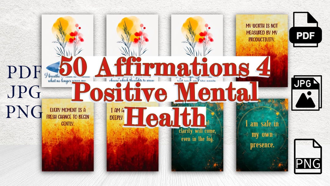 50 Printable Affirmations for Positive Mental Health, Digital Download ...