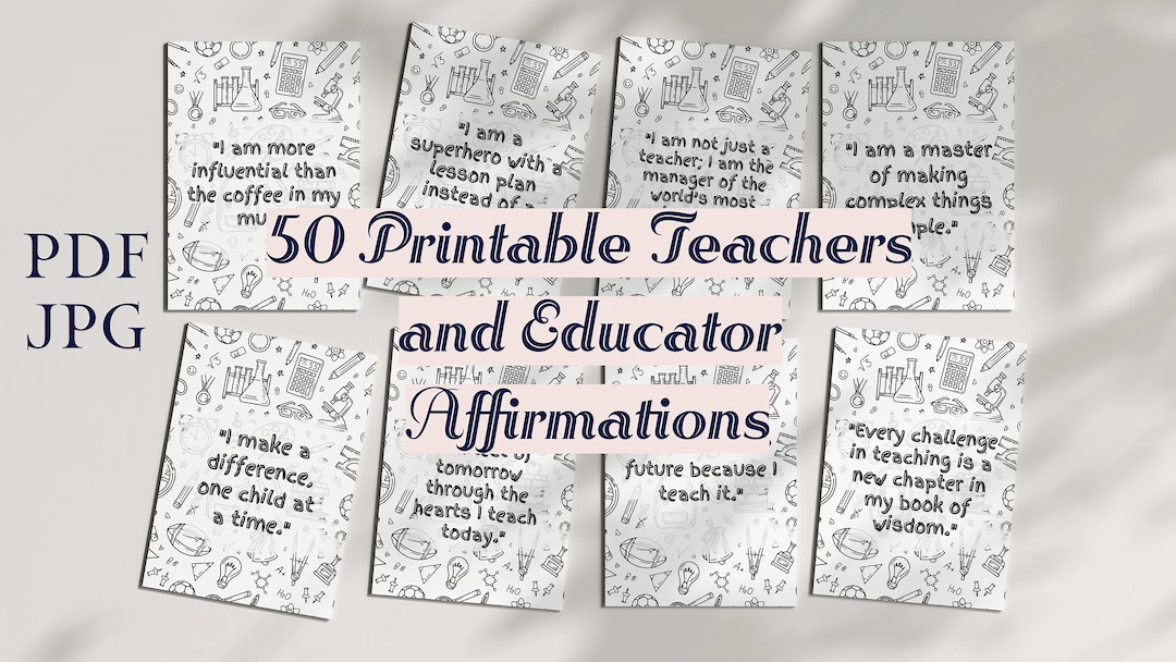 50 Printable Teacher Affirmation Cards 5x7 Digital Download for ...