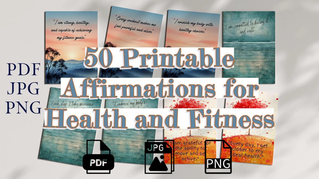 50 Health and Fitness Affirmations, 5x7 Digital Download PDF JPG PNG ...