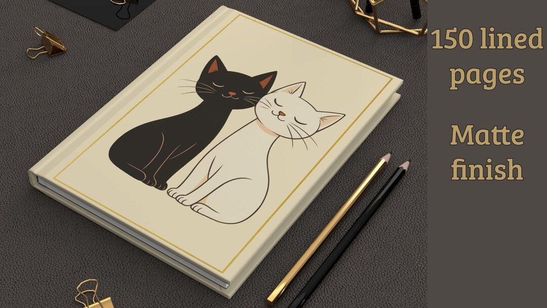 Cute Cat Journal, Black & White Cats Notebook, Hardback Lined Journal ...