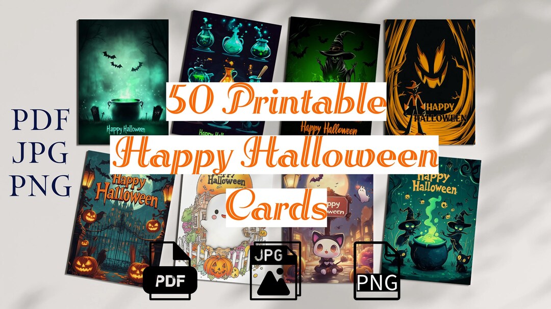 50 Printable Happy Halloween Cards - PDF JPG PNG - 5x7 Format - Etsy