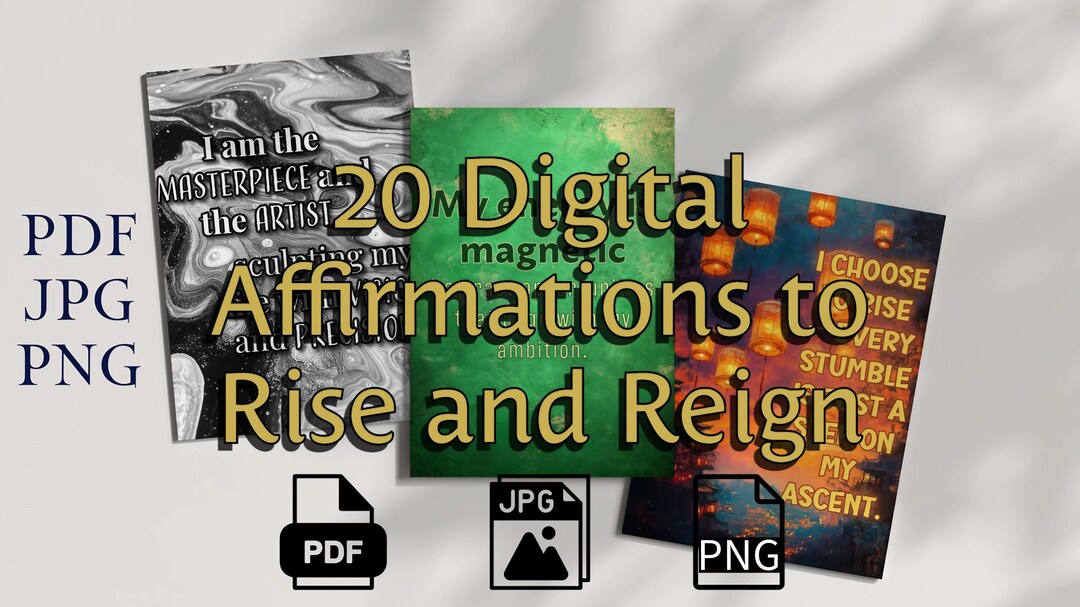20 Digital Affirmations to Rise and Reign, 5x7 Printable Cards, PDF ...