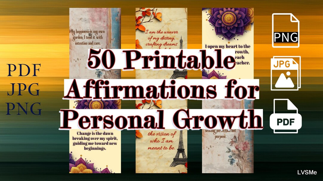 50 Printable Affirmations for Personal Growth, PDF JPG PNG, Daily ...
