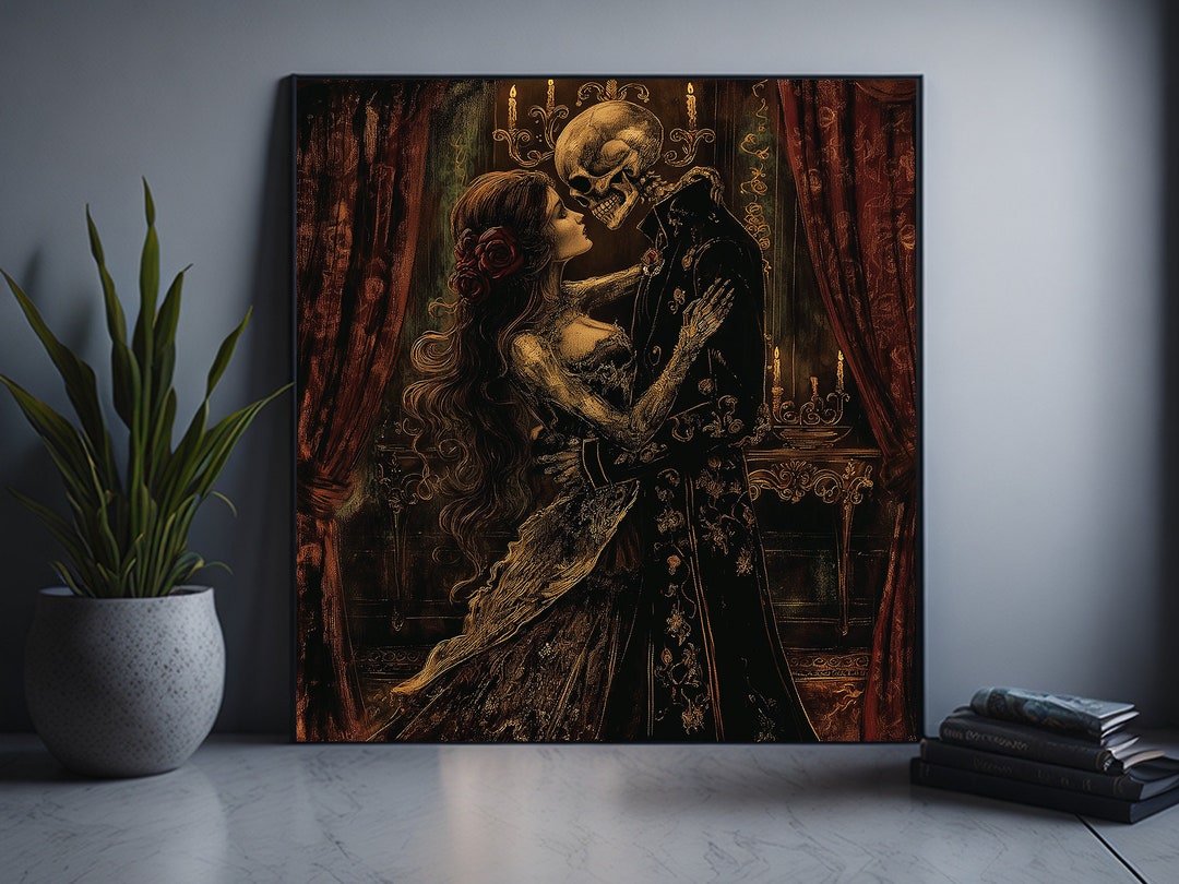 Gothic Embrace, Skeleton and Woman Victorian Canvas Art, Gothic, Canvas ...