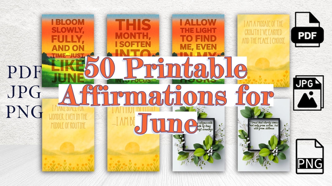 50 Printable Affirmations for June, Summer-themed Digital Prints for ...
