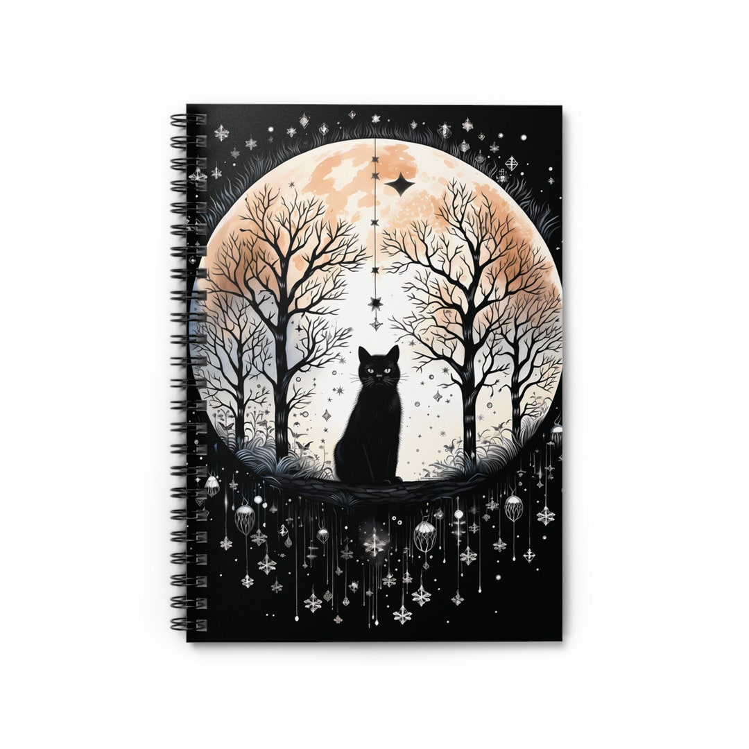 Full Moon Black Cat Notebook W/ruled Line - Etsy