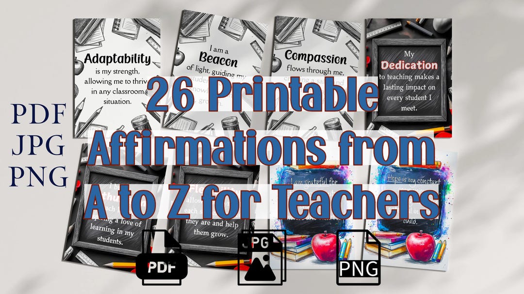 26 Printable Affirmations From A to Z for Teachers, 5x7 Inspirational ...